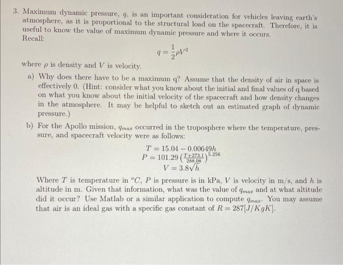 Solved Maximum dynamic pressure, q, is an important | Chegg.com