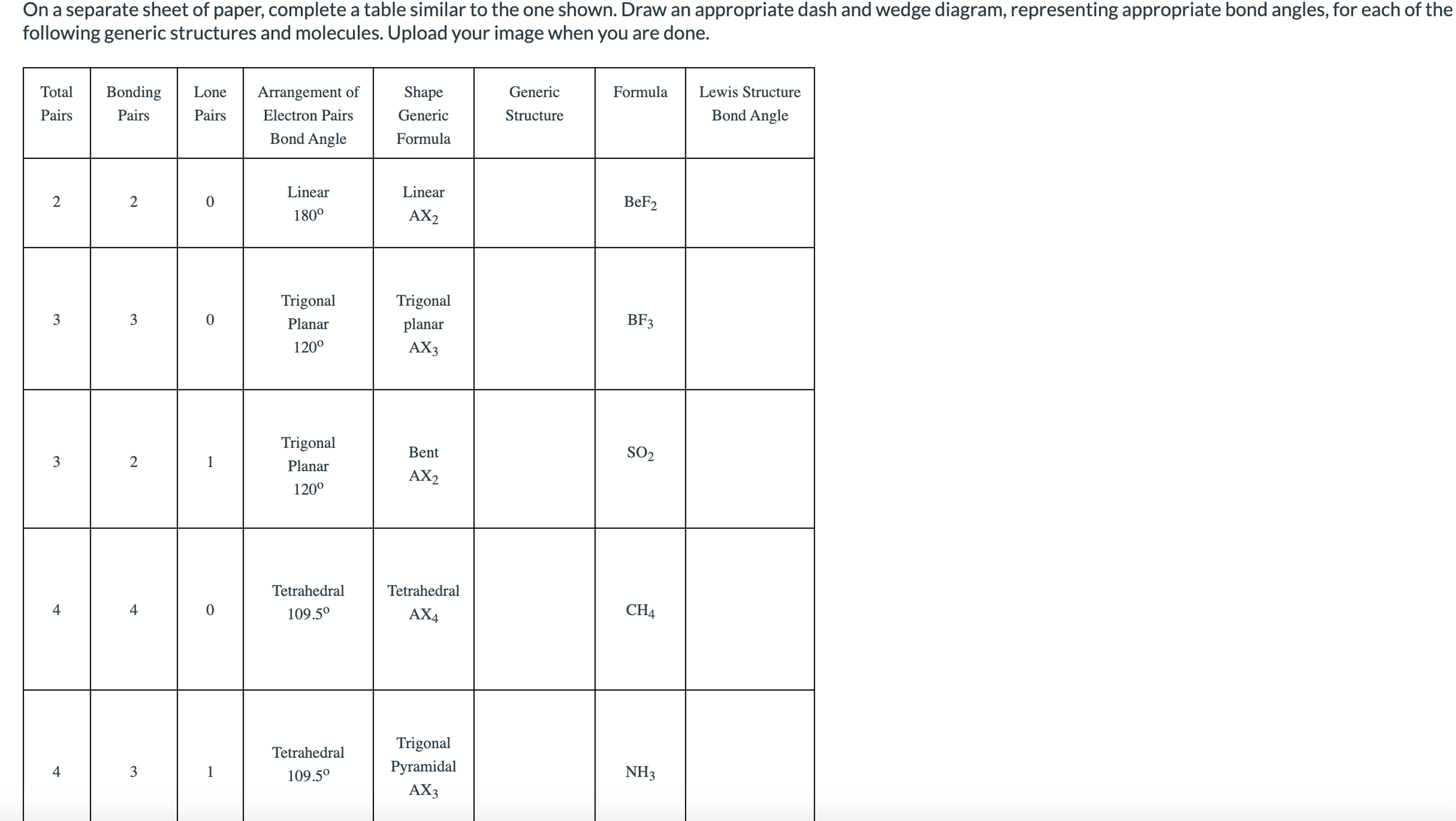 On a separate sheet of paper, complete a table | Chegg.com