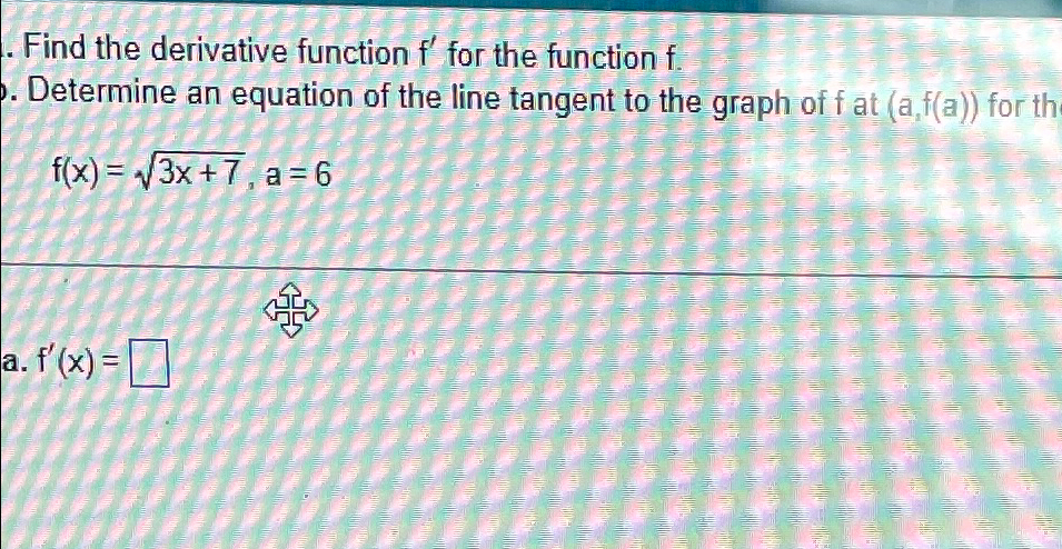 Solved Find the derivative function f' ﻿for the function | Chegg.com