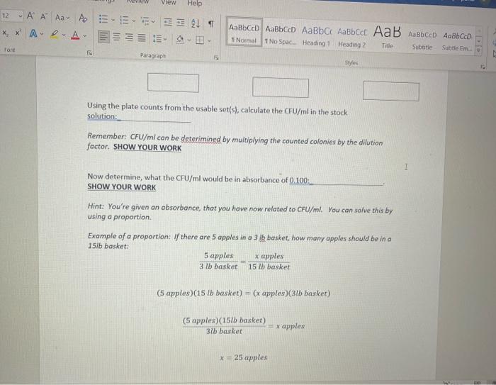 Solved Part I: Calibrating CFU/ml with Optical Density at | Chegg.com