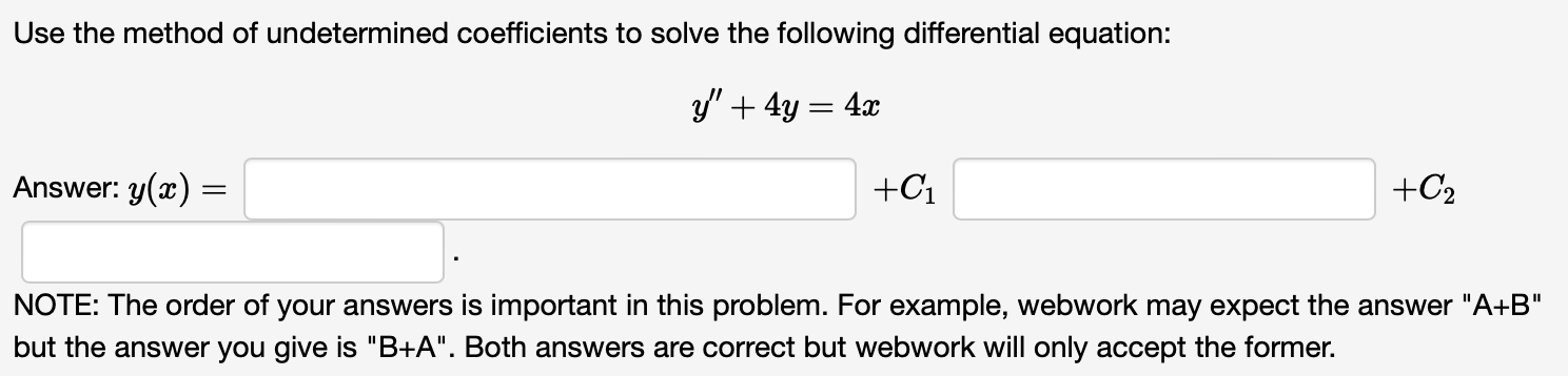 Solved Use the method of undetermined coefficients to solve | Chegg.com