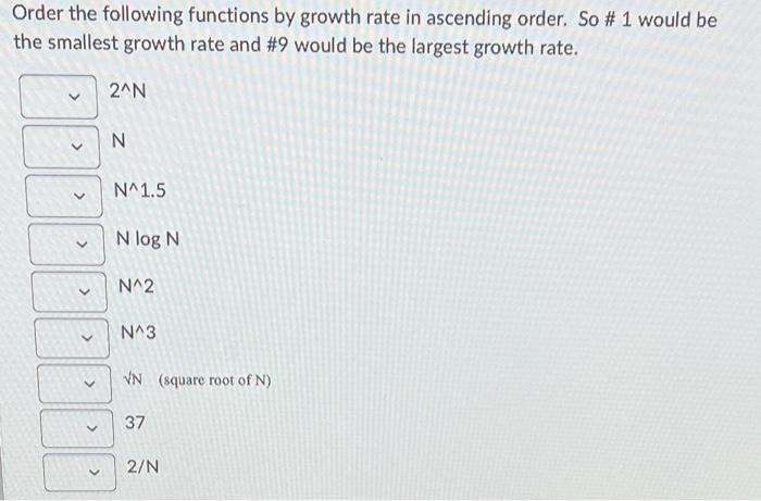 Order the following functions by growth rate in | Chegg.com