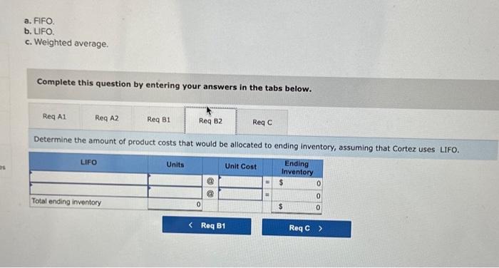 Solved b. LIFO. c. Weighted average. Complete this question | Chegg.com