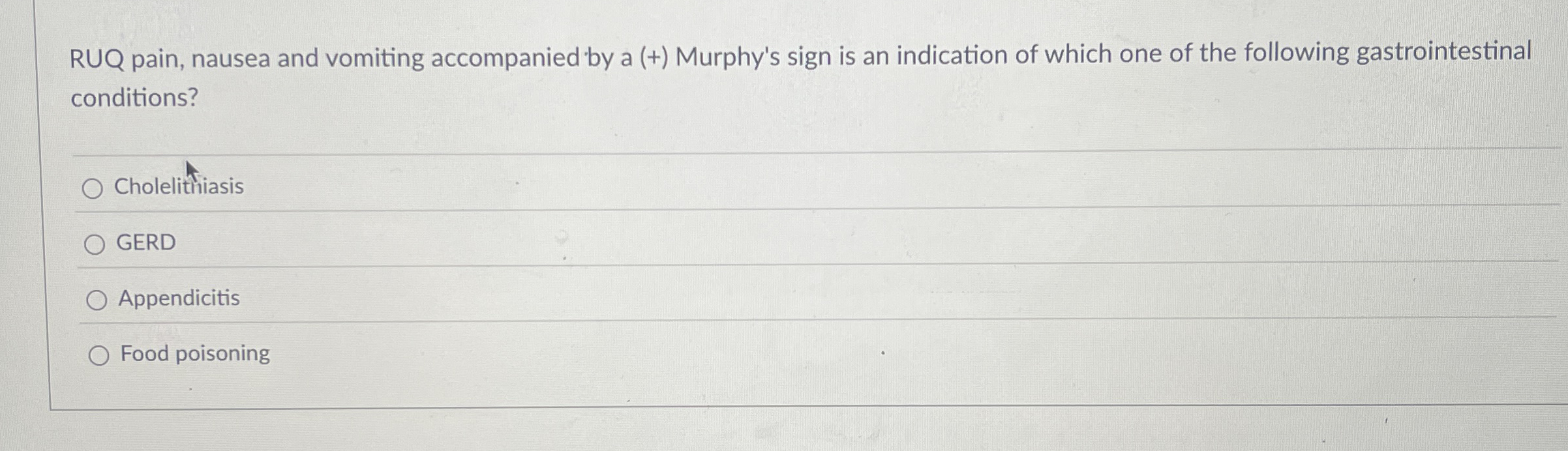 High Quality SOLUTION RUQ pain, nausea and vomiting accompanied by a (+) | Chegg.com