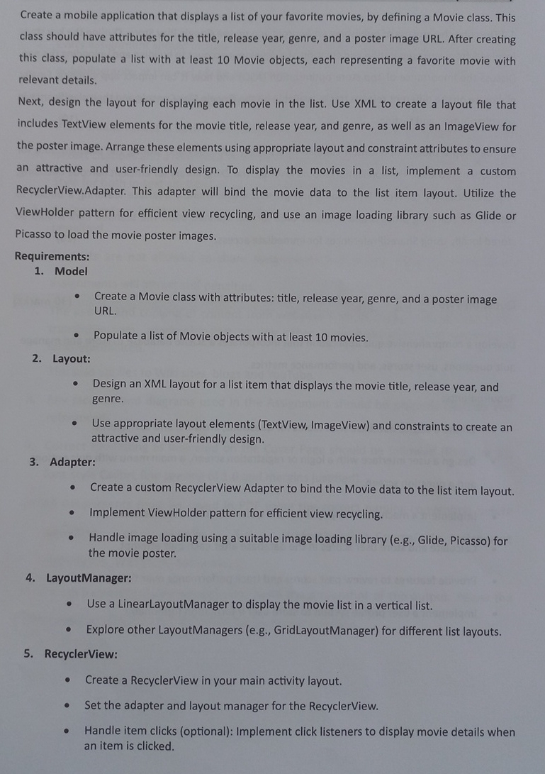 Solved Create a mobile application that displays a list of | Chegg.com