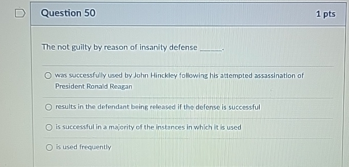 Solved Question 501 ﻿ptsThe not guilty by reason of insanity | Chegg.com