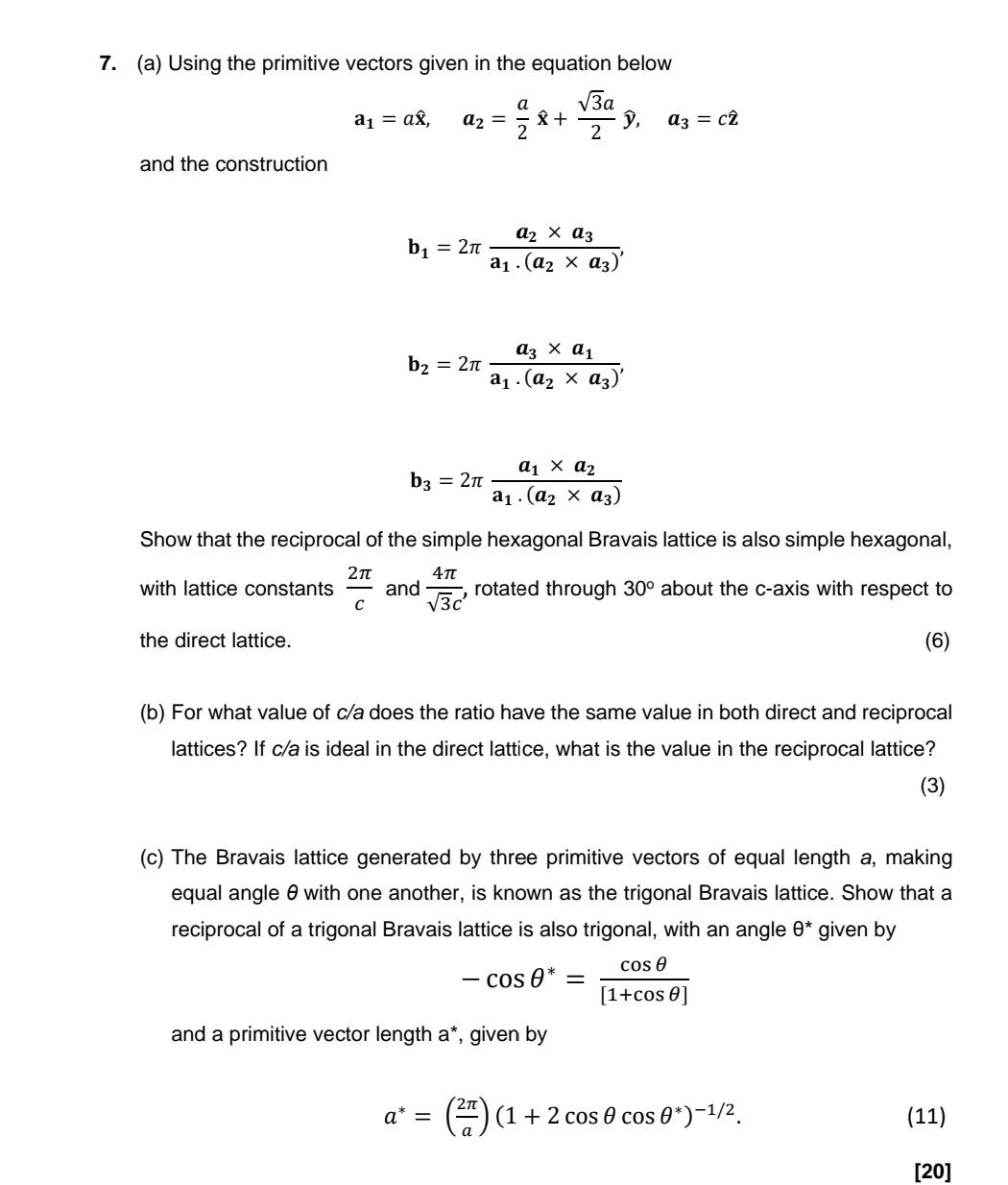 Solved 7. (a) Using the primitive vectors given in the | Chegg.com