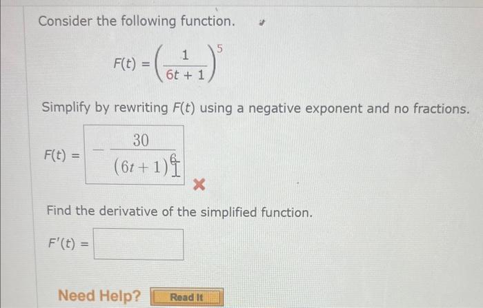 Solved Consider the following function. F(t)=(6t+11)5 | Chegg.com