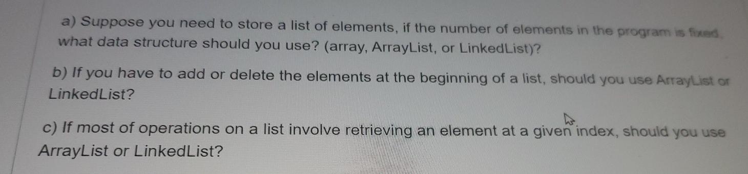 Solved Java A Suppose You Need To Store A List Of Elemen