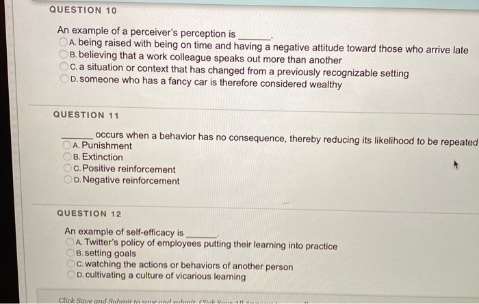 Solved QUESTION 10 An example of a perceiver's perception is | Chegg.com