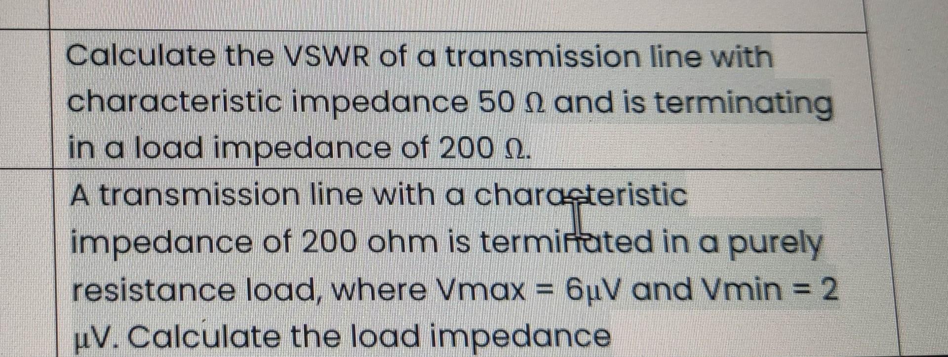 Solved Calculate the VSWR of a transmission line with | Chegg.com
