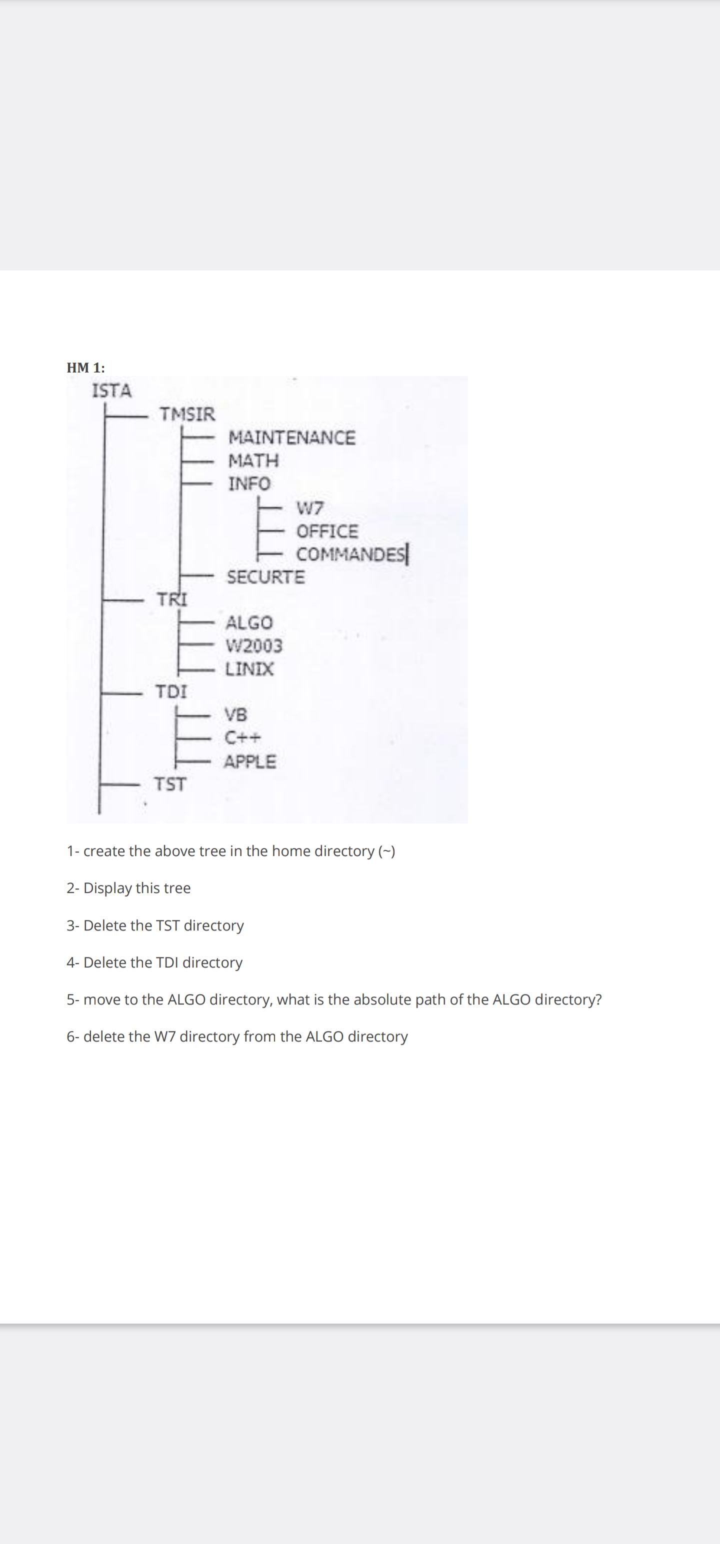 Solved 1- ﻿create the above tree in the home directory ( )2- | Chegg.com