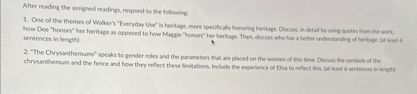 Solved After reading the assigned readings, respond to the | Chegg.com