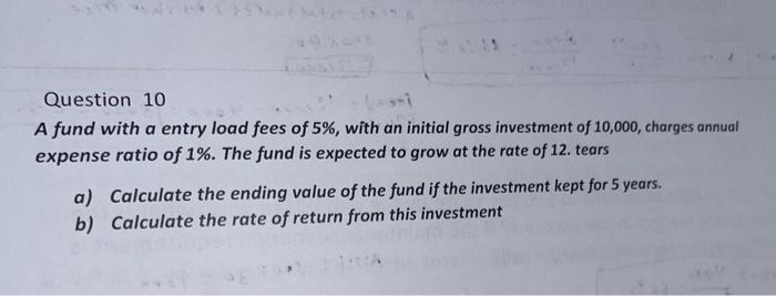 Solved Question 10 A fund with a entry load fees of 5%, with | Chegg.com