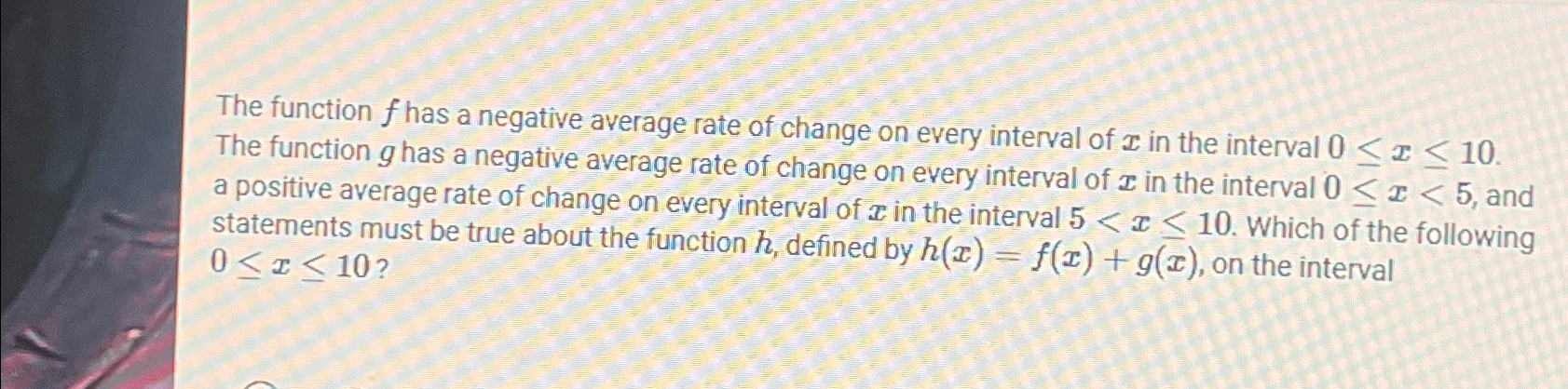 Solved The function f ﻿has a negative average rate of change | Chegg.com