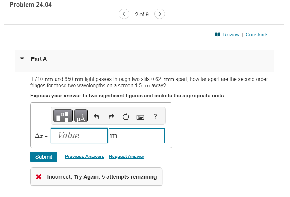 Solved Part AIf 710-nm ﻿and 650-nm ﻿light passes through two | Chegg.com