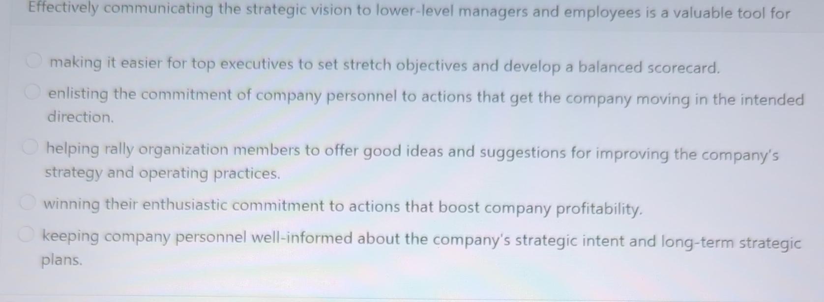 Solved Effectively communicating the strategic vision to | Chegg.com