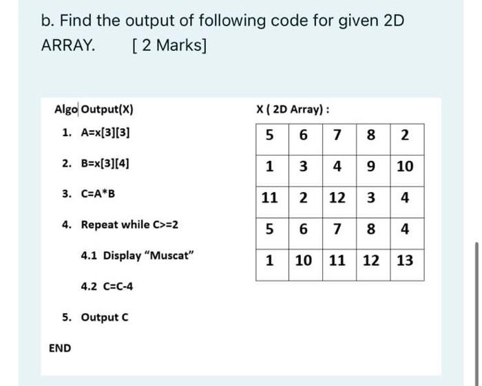 Solved b. Find the output of following code for given 2D | Chegg.com