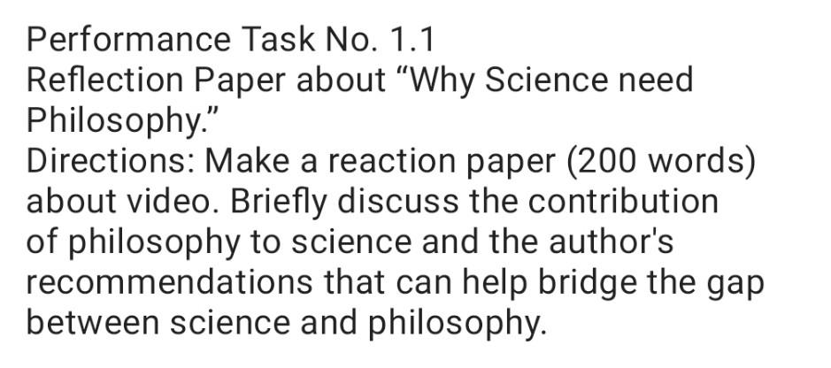 Performance Task No. 1.1 Reflection Paper about "Why | Chegg.com