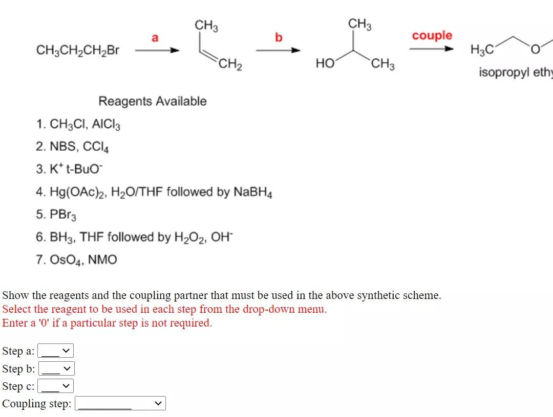Solved CH3 CH3 a b couple CH3CH2CH2Br CH2 HO CH3 H3C | Chegg.com