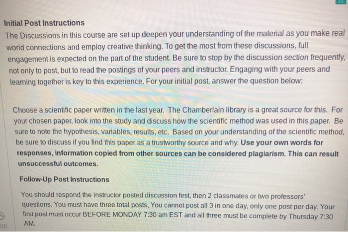 Initial Post Instructions The Discussions in this | Chegg.com