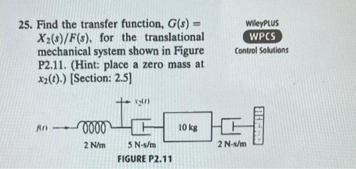 Solved 23. Find the transfer function, G(s)=X1(s)/F(s), for | Chegg.com