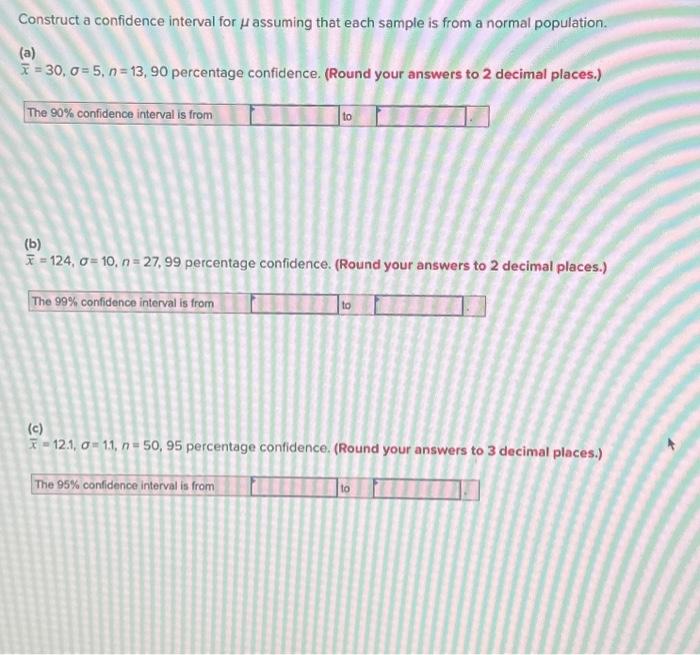 Solved Construct a confidence interval for μ assuming that | Chegg.com