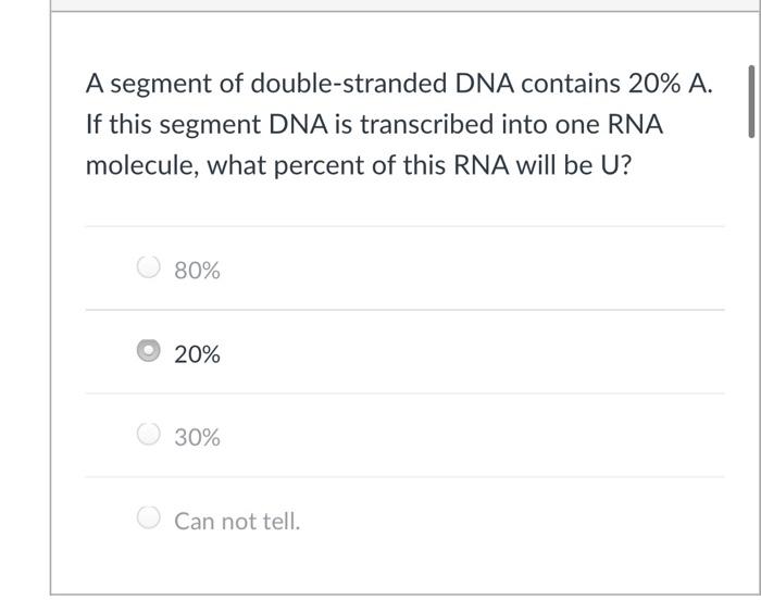 Solved A segment of double-stranded DNA contains 20% A. If | Chegg.com