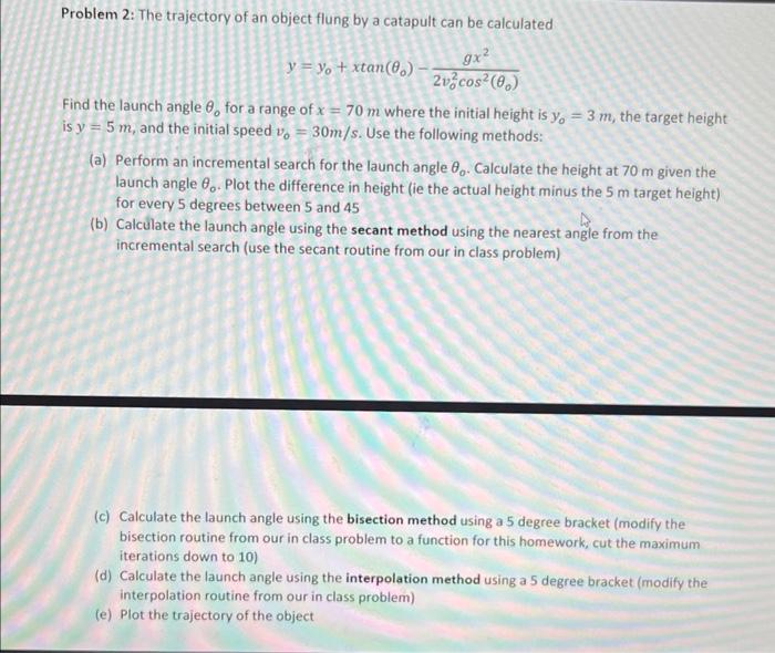 Problem 2: The trajectory of an object flung by a | Chegg.com