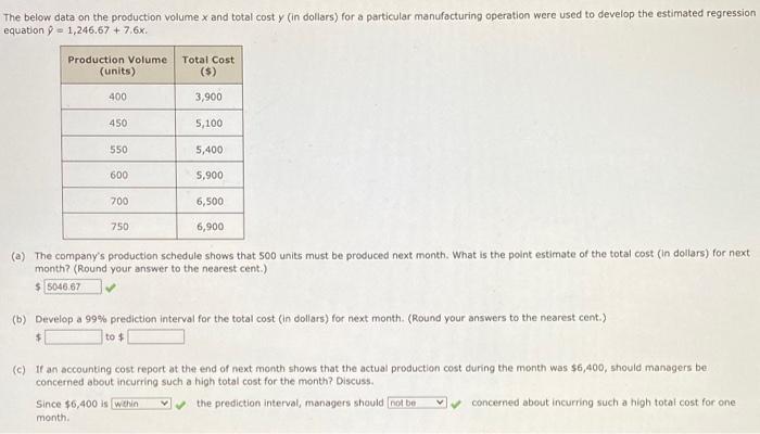 Solved The below data on the production volume x and total | Chegg.com