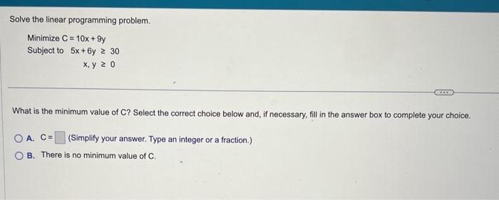 Solved Solve the linear programming problem. Minimize | Chegg.com