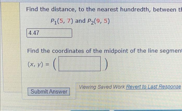Solved Find the distance, to the nearest hundredth, between | Chegg.com