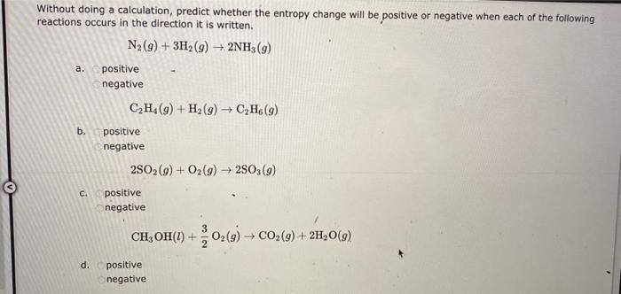 Solved Without doing a calculation, predict whether the | Chegg.com