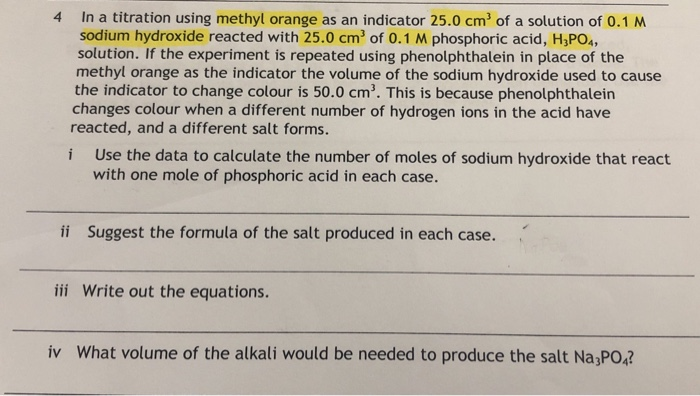 Solved In a titration using methyl orange as an indicator | Chegg.com