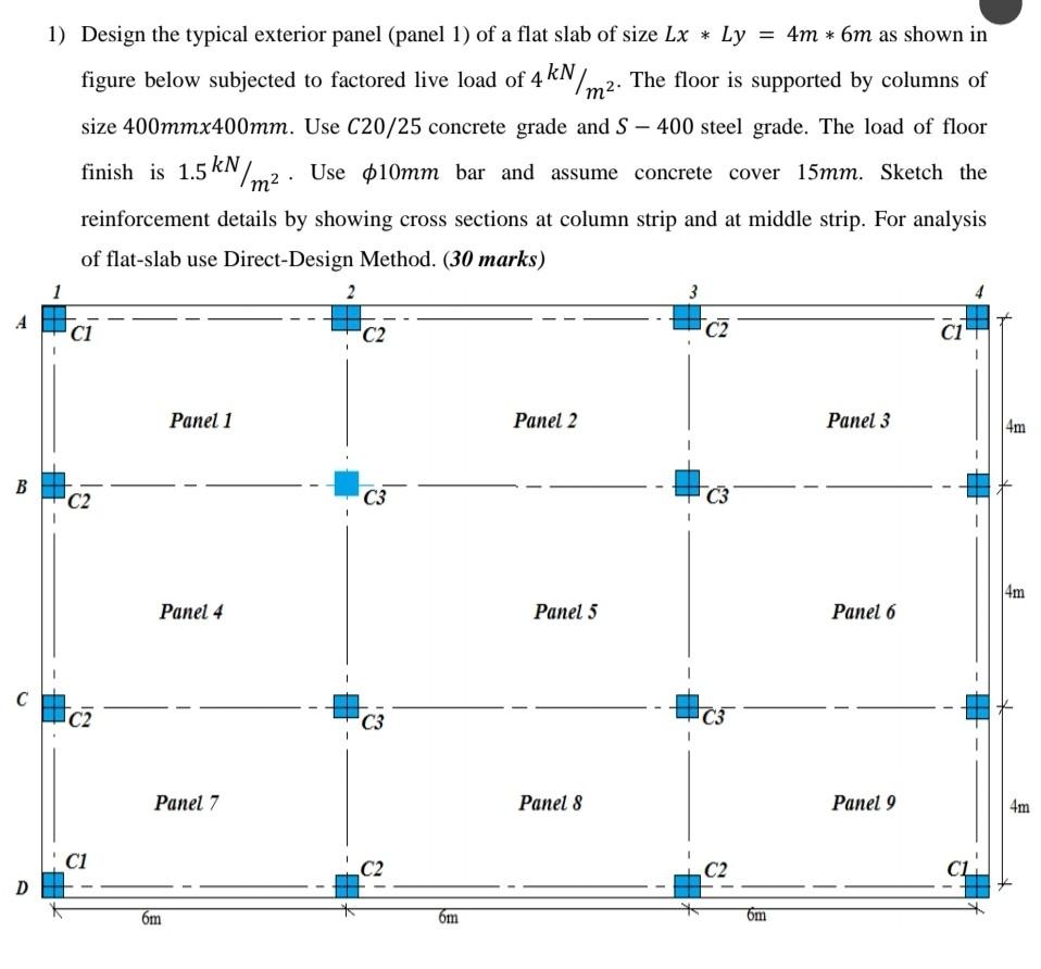Solved 1) Design the typical exterior panel (panel 1) of a | Chegg.com