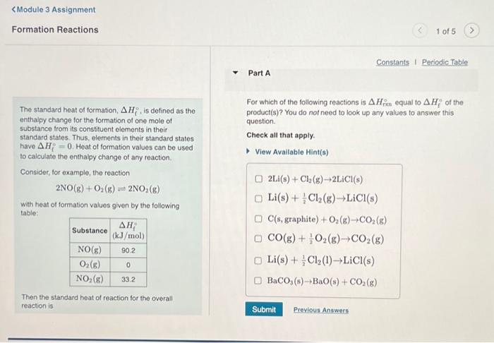 Solved The standard heat of formation, ΔHf, is defined as | Chegg.com