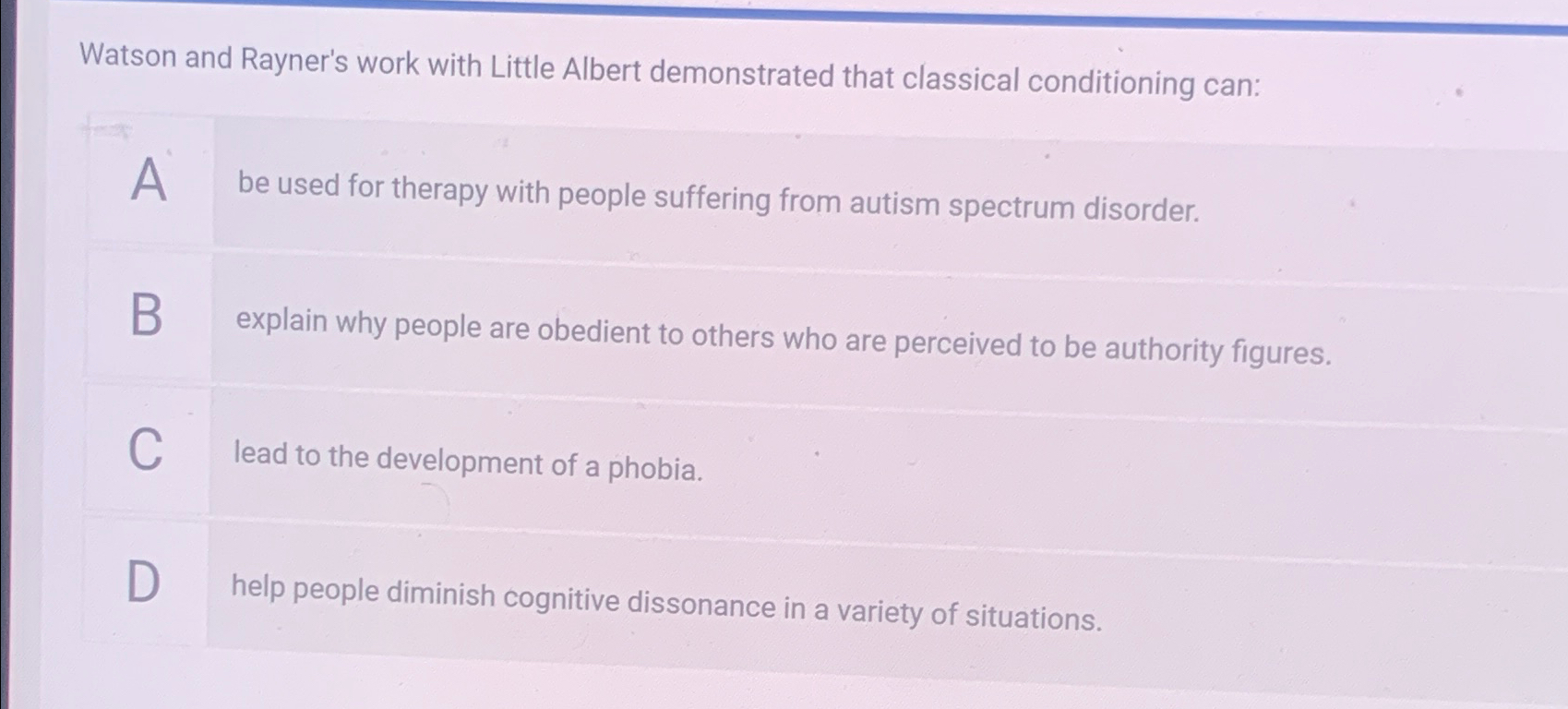 Solved Watson and Rayner's work with Little Albert | Chegg.com