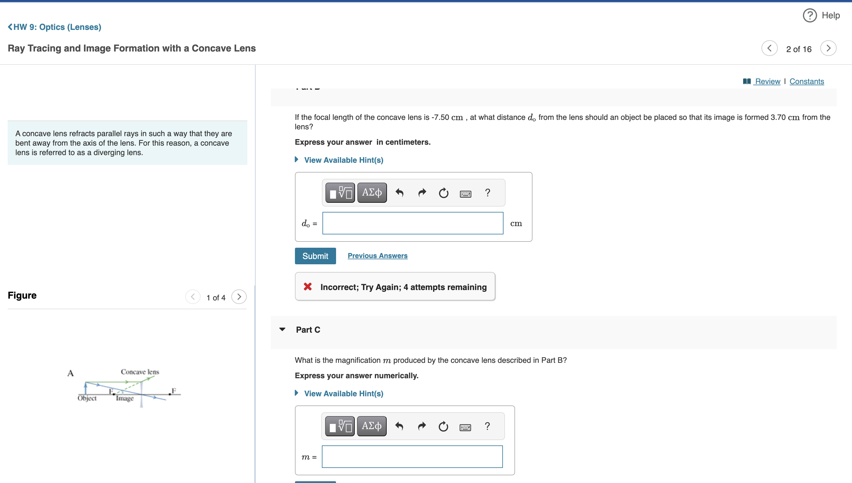 Solved Ray Tracing and Image Formation with a Concave Lens A | Chegg.com