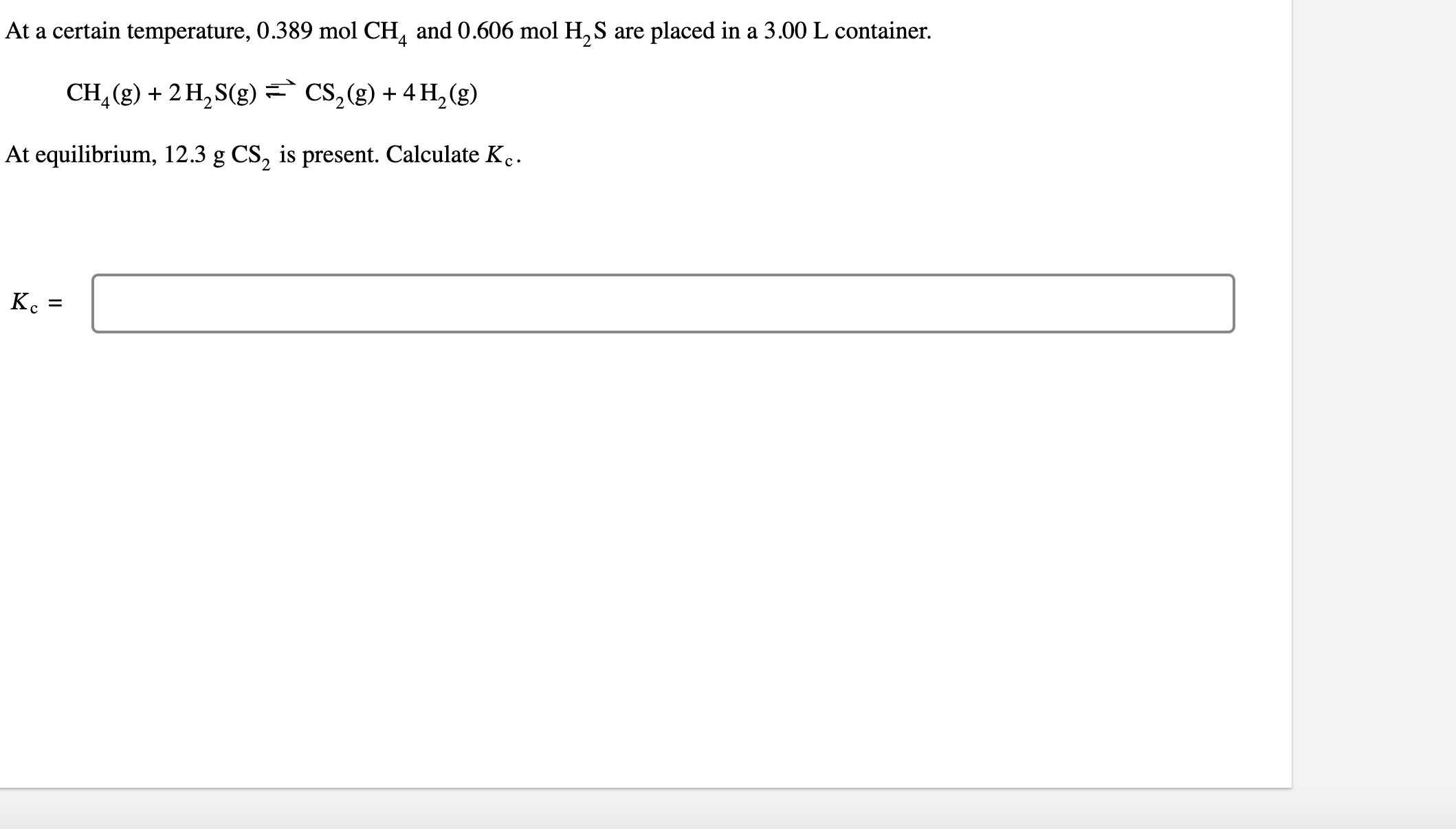 Solved At a certain temperature, 0.389molCH4 ﻿and | Chegg.com