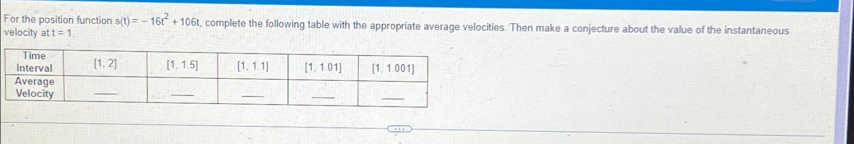 Solved For the position function s(t)=-16t2+106t, ﻿complete | Chegg.com