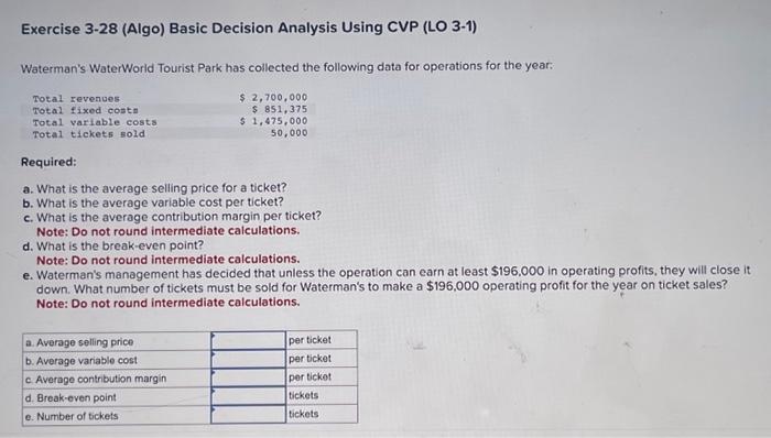 Solved Q3Q3Exercise 3-28 (Algo) Basic Decision Analysis | Chegg.com