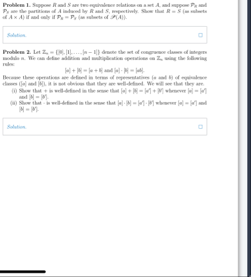 Solved Problem 1. ﻿Suppose R ﻿and S ﻿are two equivalence | Chegg.com