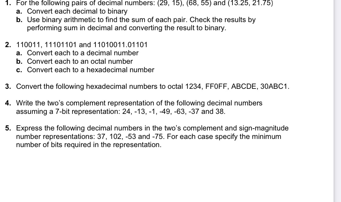 Solved For The Following Pairs Of Decimal Numbers 