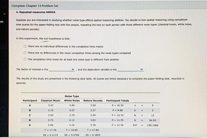 Solved Complete: Chapter 13 Problem Set 4. Repeated-measures | Chegg.com