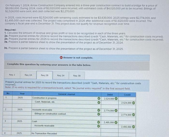 Solved On February 1, 2024, Arrow Construction Company | Chegg.com
