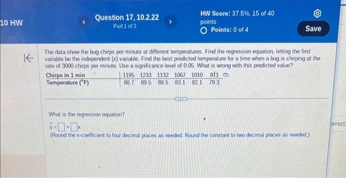 Solved The data show the bug chirps per minute at different | Chegg.com