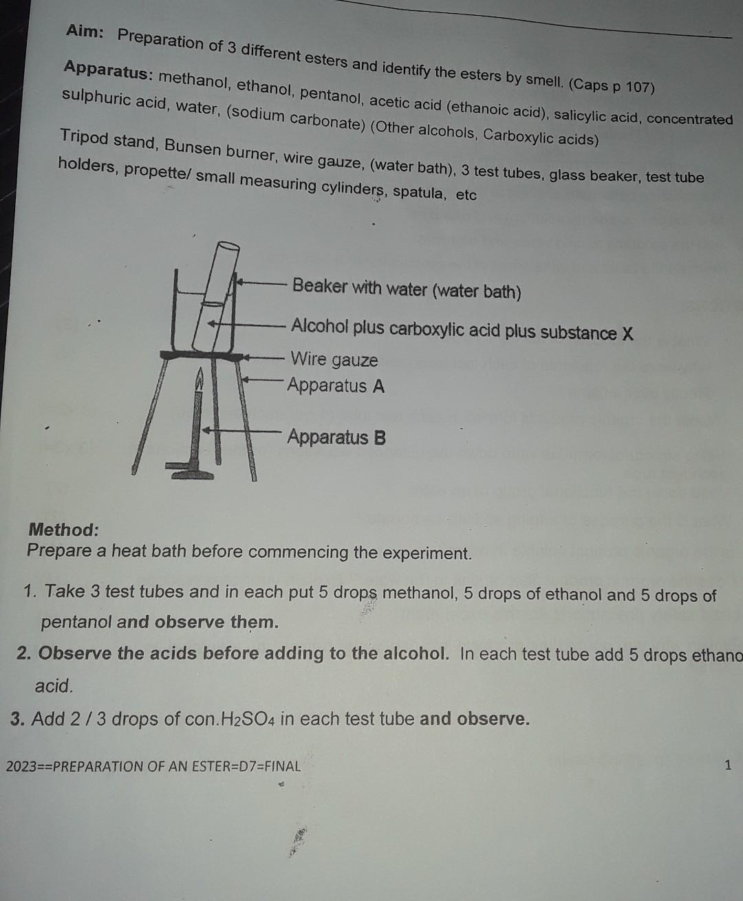 Solved Aim: Preparation of 3 different esters and identify | Chegg.com
