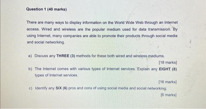 Solved There are many ways to display information on the | Chegg.com