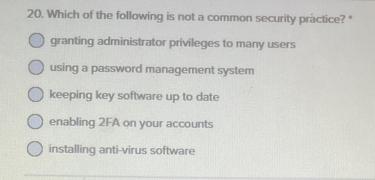 Solved Which of the following is not a common security | Chegg.com