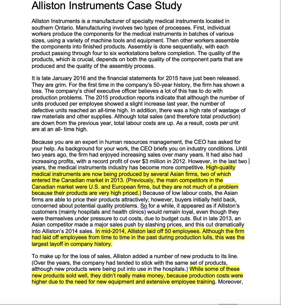 Solved Alliston Instruments Case Study ﻿- ﻿Discussion | Chegg.com